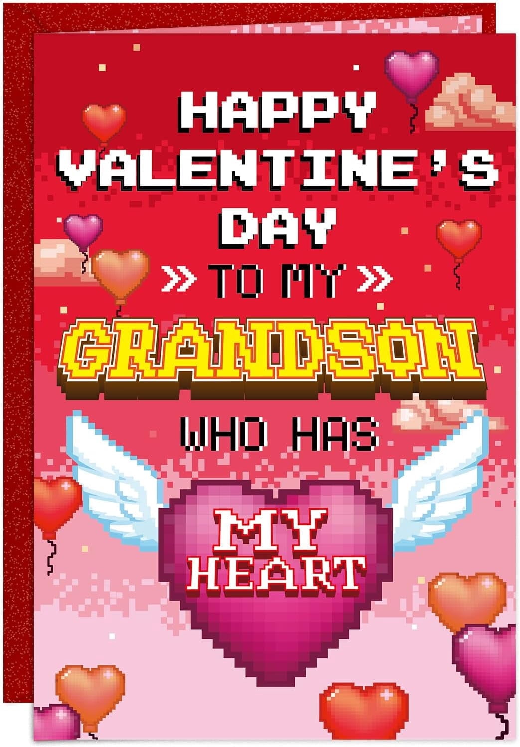 WaaHome Pixel Valentine Card for Grandson - Retro Gamer Style Happy ...