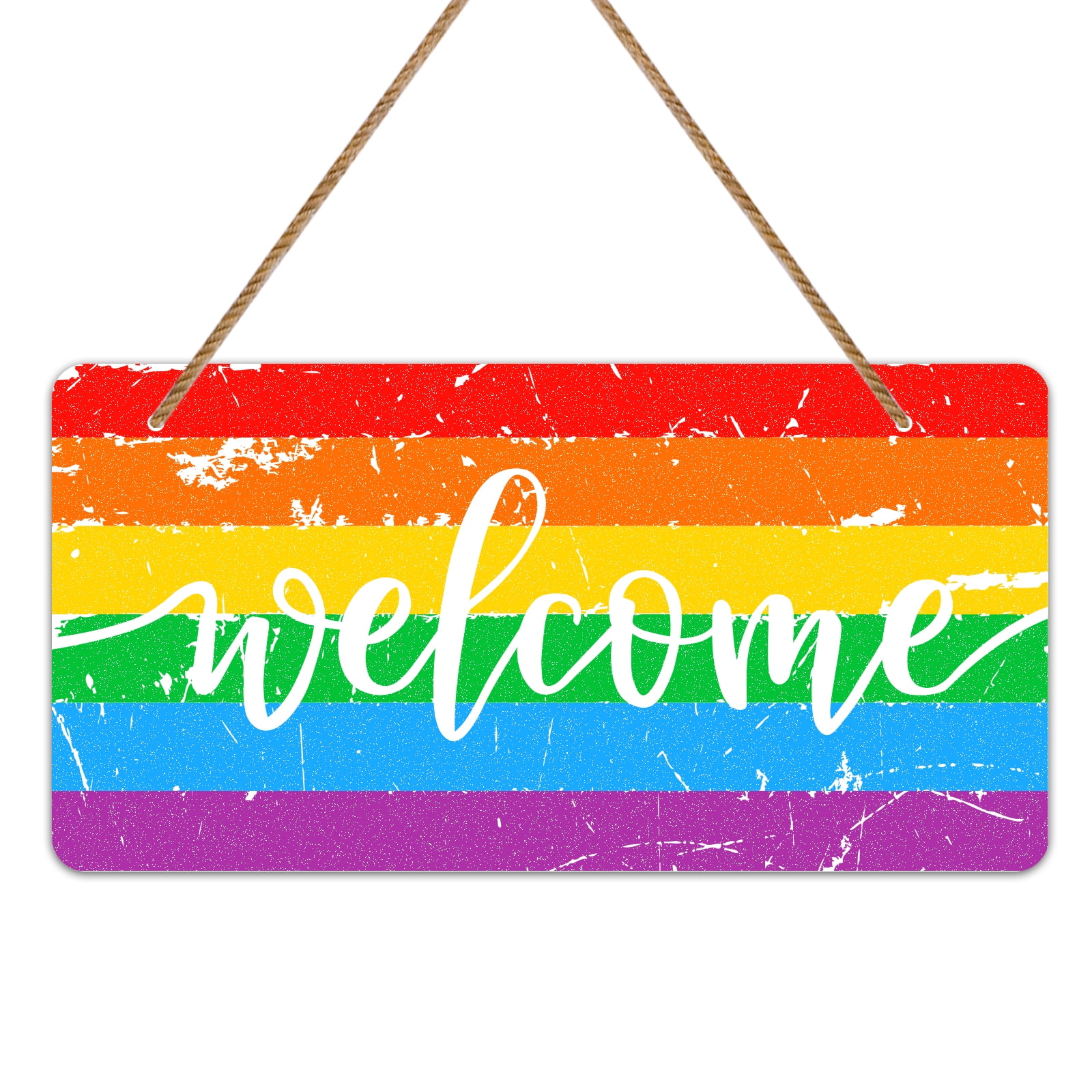 WaaHome Rainbow Welcome Sign for Front Door 6"x12" Gay Pride Rainbow ...