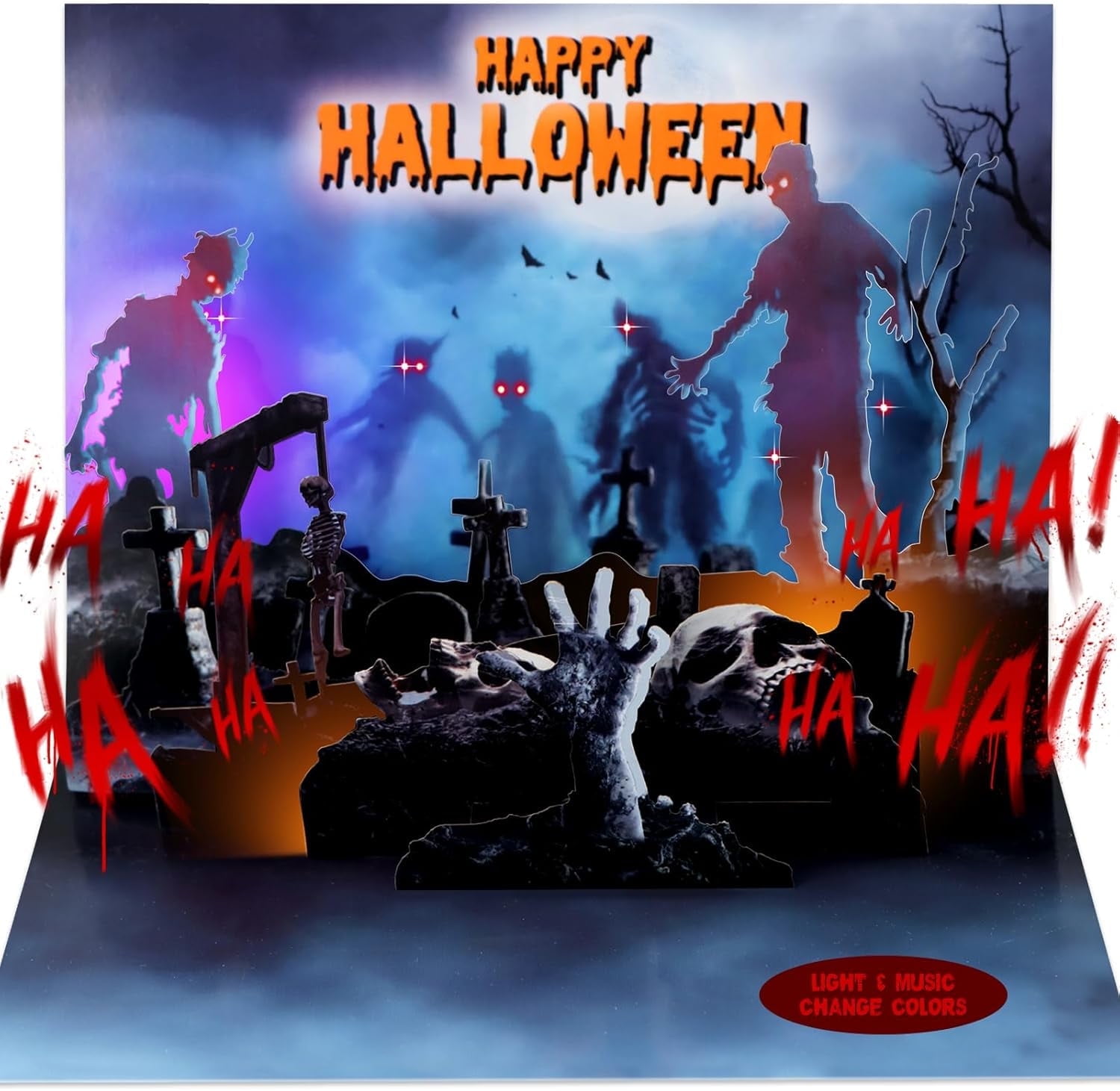 WaaHome Spooky Musical Halloween Card with LED Lights & Pop-Up ...
