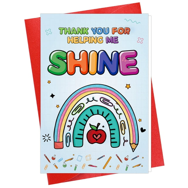 WaaHome Thank You Teacher Card Thank You for Helping Me Shine Card for ...