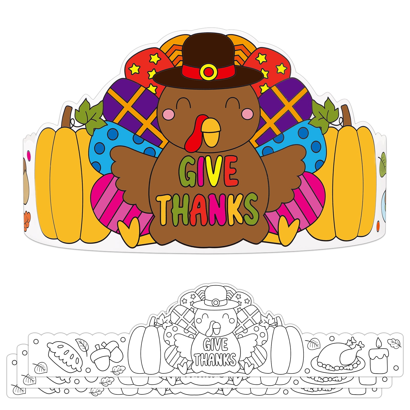 WaaHome Thanksgiving Paper Crowns Give Thanks Paper Crafts Thanksgiving ...