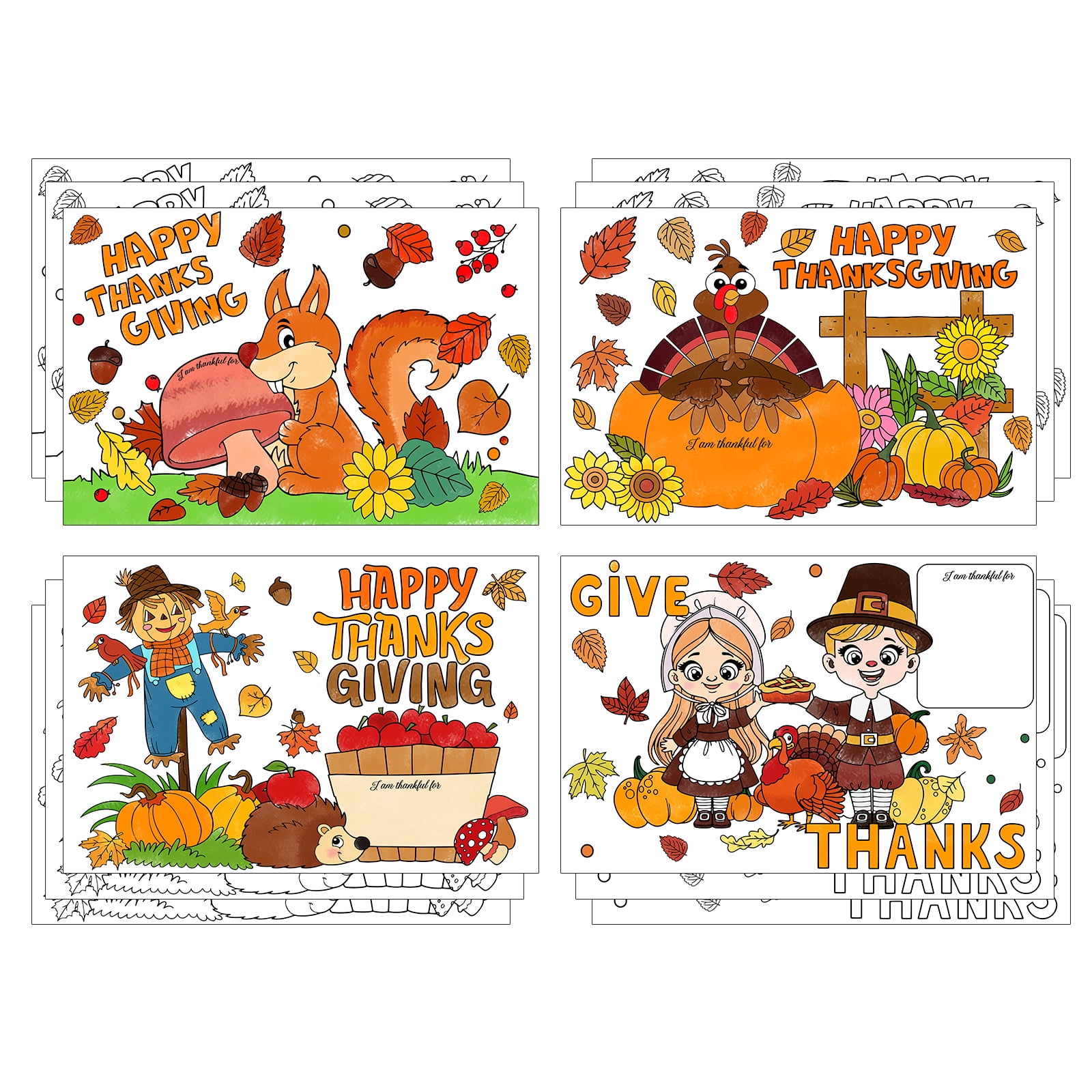 WaaHome Thanksgiving Kids' Placemats, 12 Sheets, Fall Coloring Activity ...