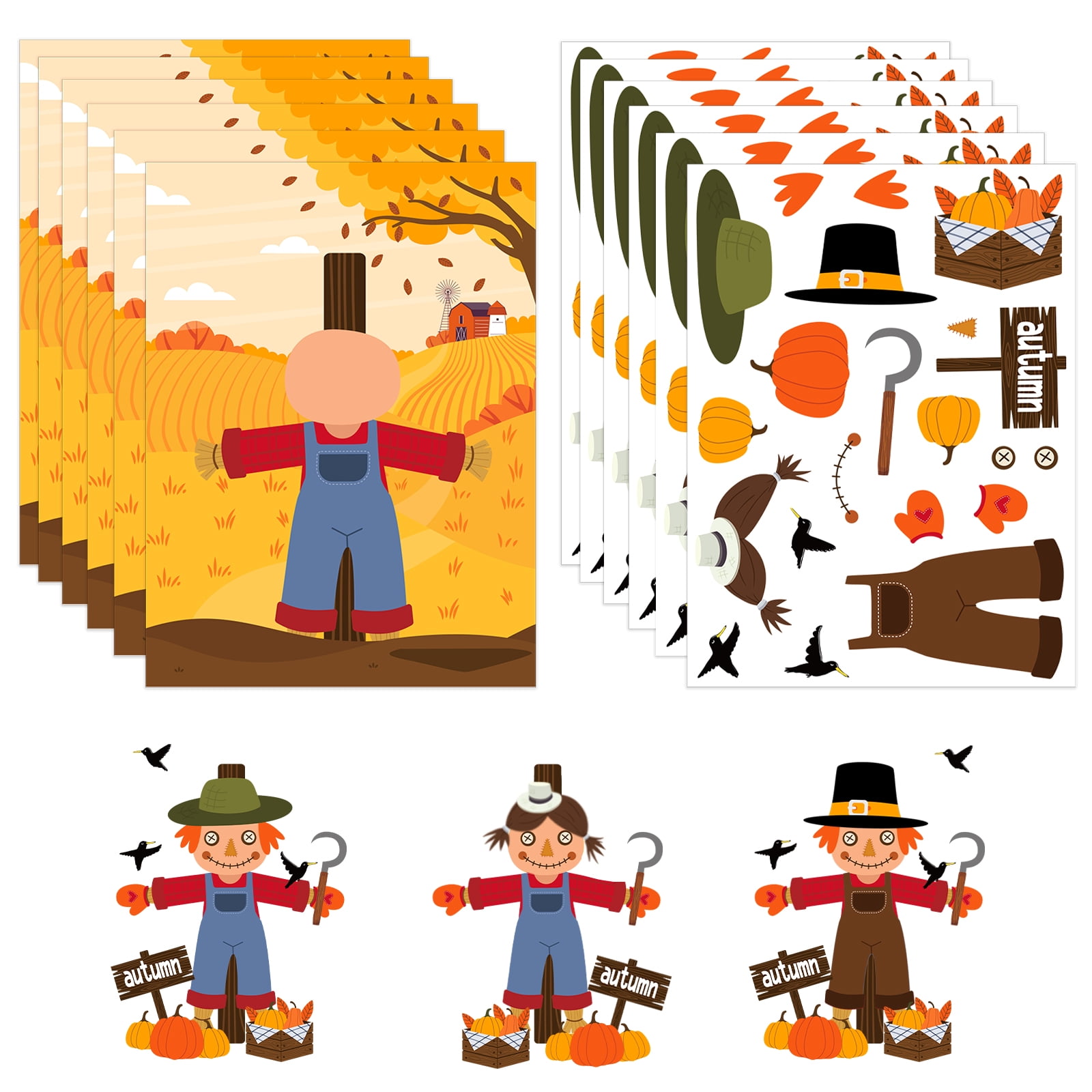 WaaHome Thanksgiving Stickers Crafts for Kids, Make a Scarecrow Face ...