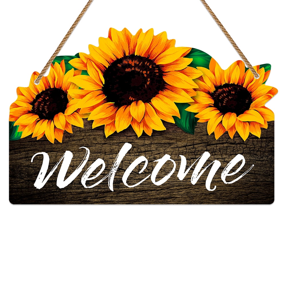 WaaHome 8"x 12" Sunflower Welcome Sign, Rustic Summer Decor Hanging ...