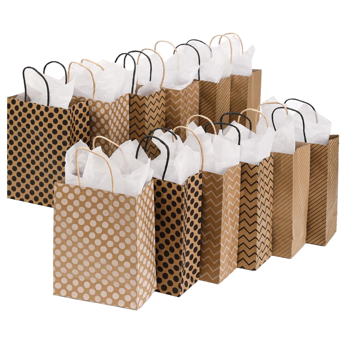Waarms 24 Pieces Gift Bags with 24 Tissues, Brown Kraft Paper Bags with ...