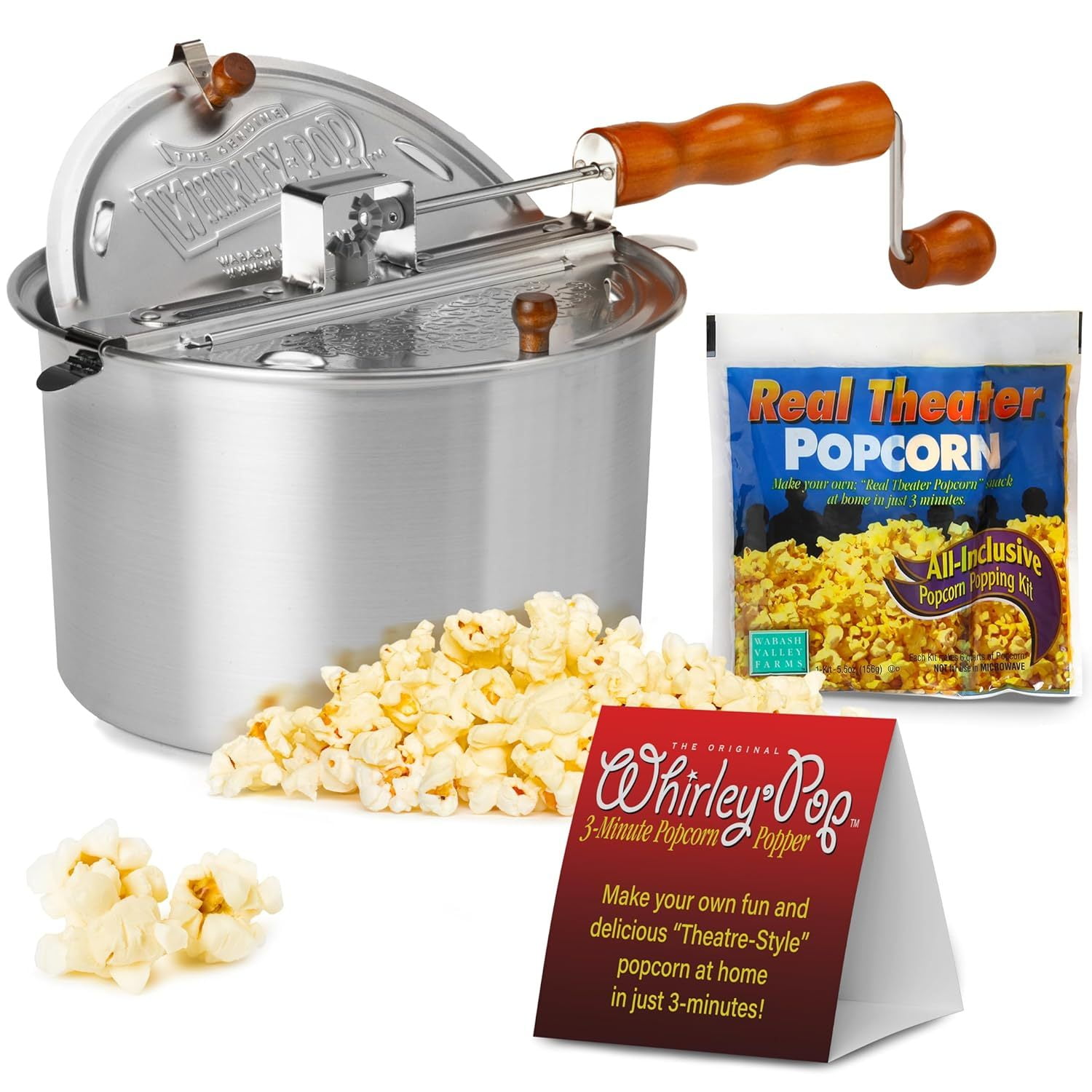 Wabash Valley Farms Popcorn Popper Kit - Silver, Nylon Gear Whirley Pop ...