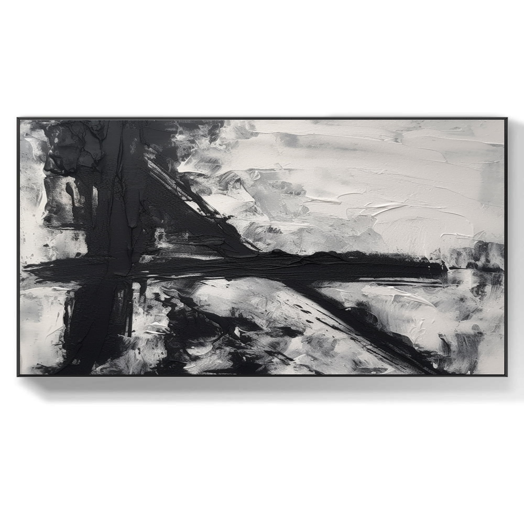 Wabi-sabi large abstract white canvas oil painting home decor black and white textured painting ...
