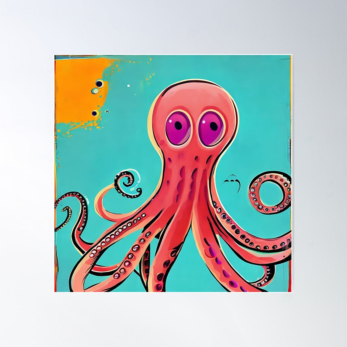 Wacky Octopus - Red Poster Wall Art, Modern Wall Decor For Living Room ...