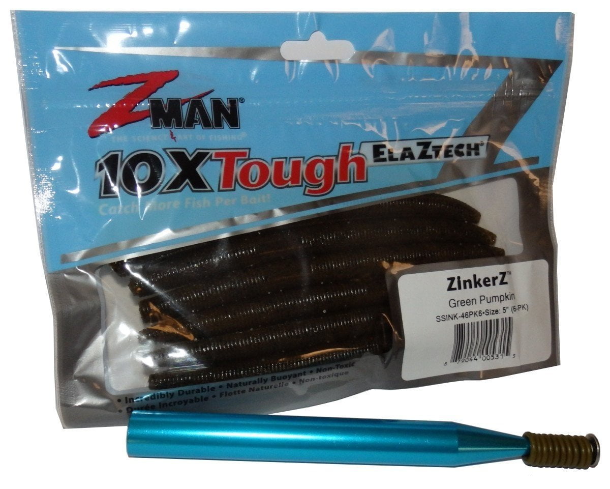 Wacky Rig O-Ring Tool + Z-Man Zinkerz [Green Pumpkin] Wacky Tool w/ 10 ...