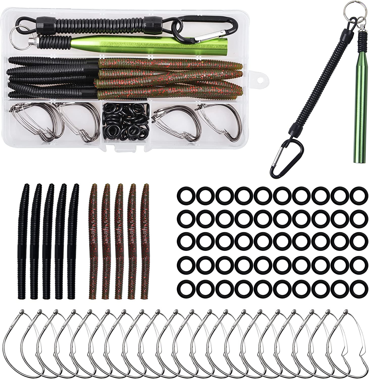 Wacky Rig Worm Hooks Fishing Tool Kit, 81PCS Fish Worm O Rings Set ...