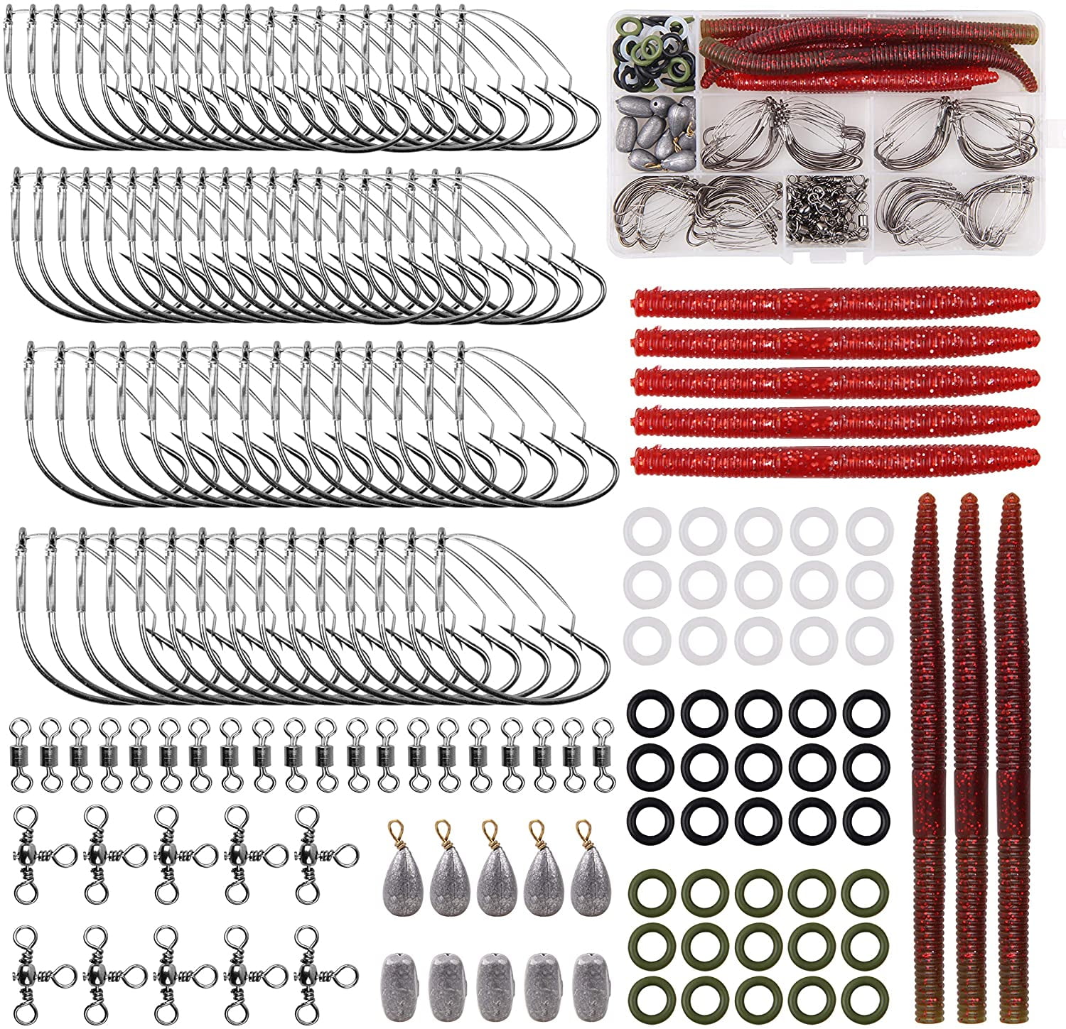 Wacky Rig Worm Hooks Kit–163pcs Bass Fishing Wacky Worms Weedless Hooks ...