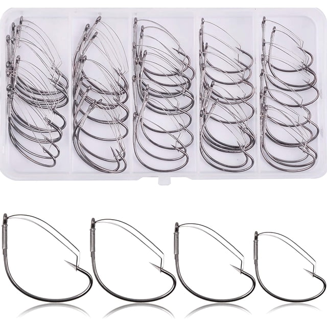 Wacky Weedless Fishing Hooks - 50pcs Stainless Steel Wide Gap Hooks for ...