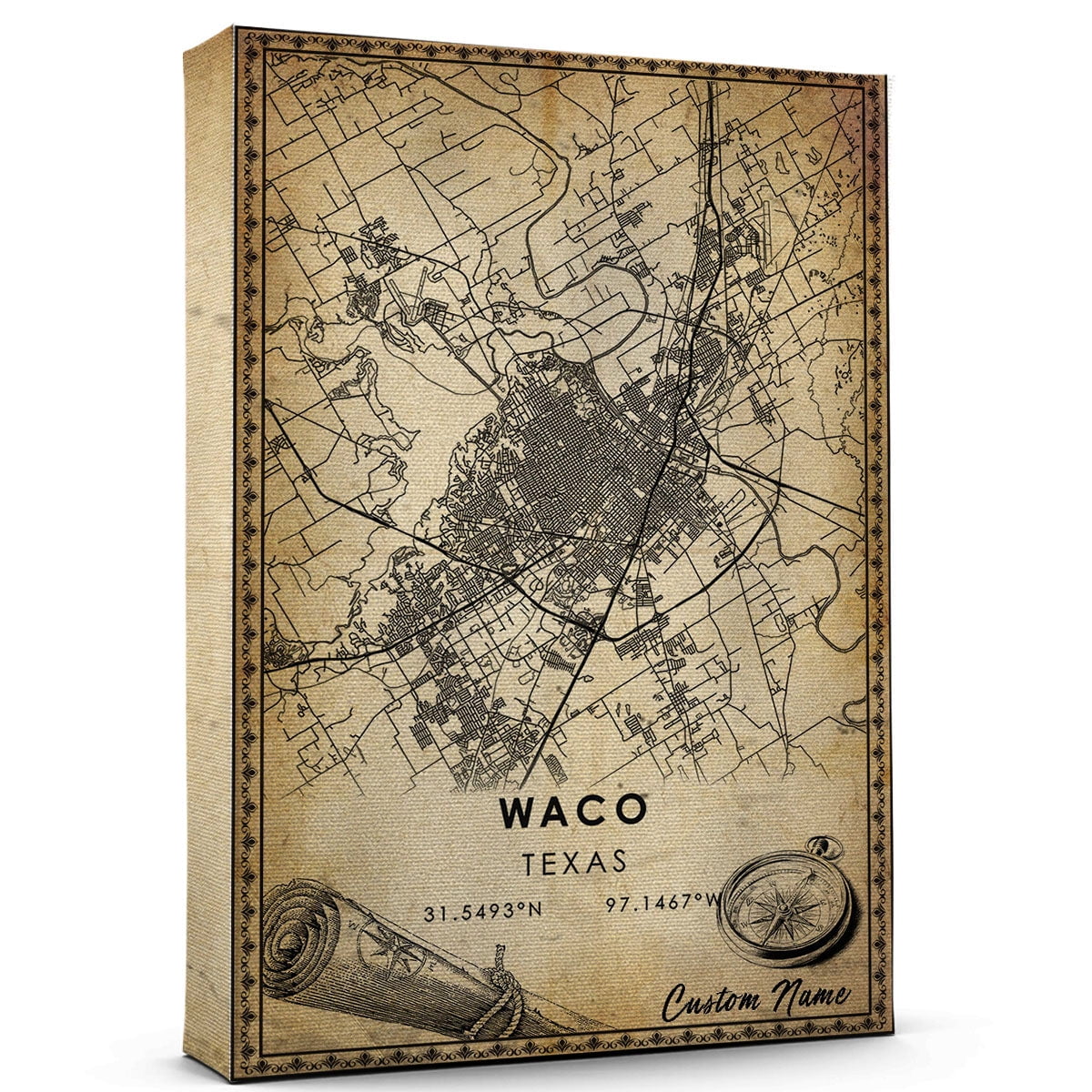 Waco Map Poster, Texas Map Art Poster, Canvas, Waco Map City vintage ...
