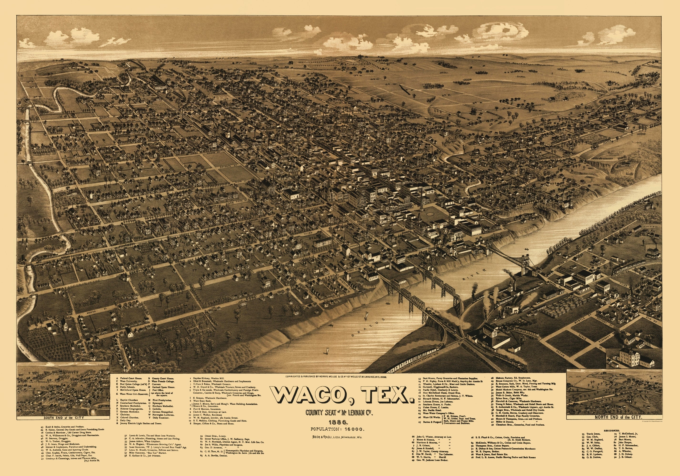 Historic Panoramic View - Waco Texas - Wellge 1886 - 23 x 32.82 ...