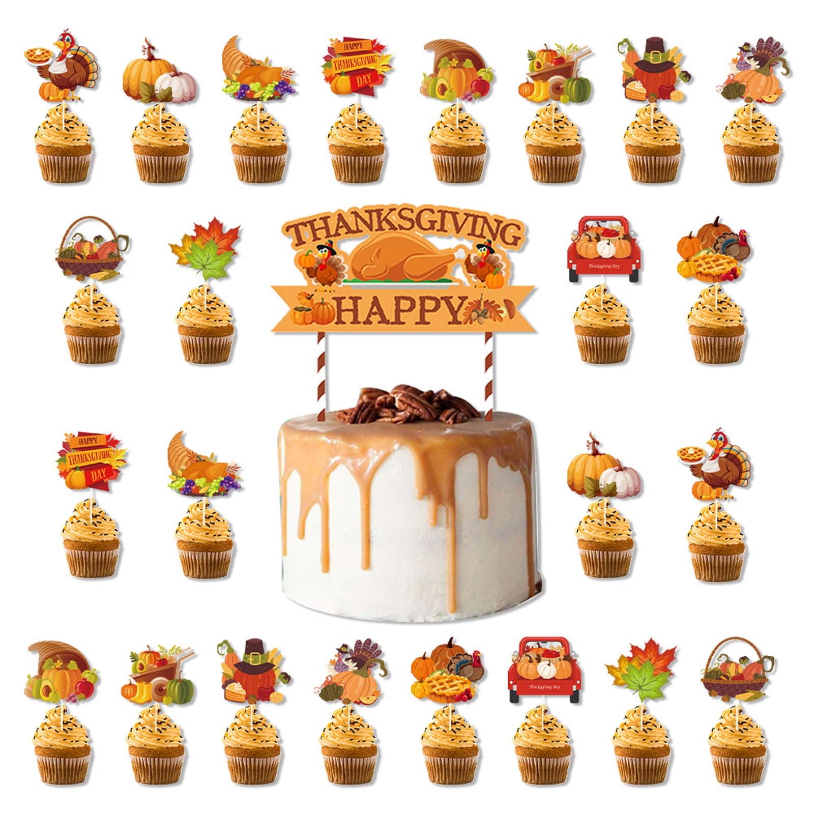Wadada 25 Pieces Thanksgiving Cupcake Toppers Pumpkin Maple Topper Fall ...