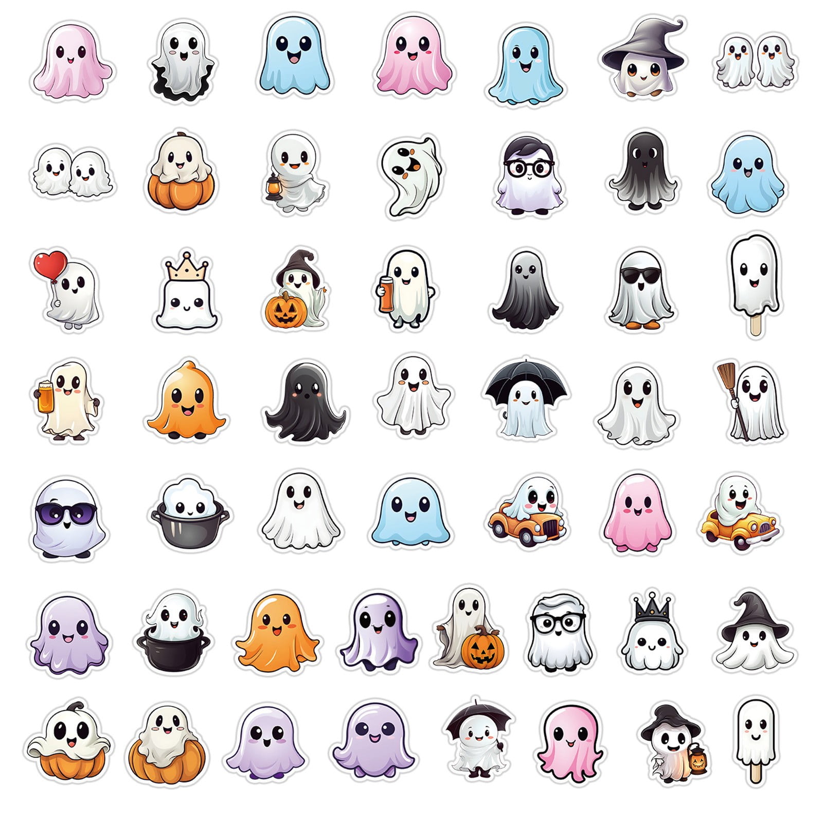 Wadada 50 PCS Halloween Funny Ghost Stickers,Vinyl Waterproof Ghost ...