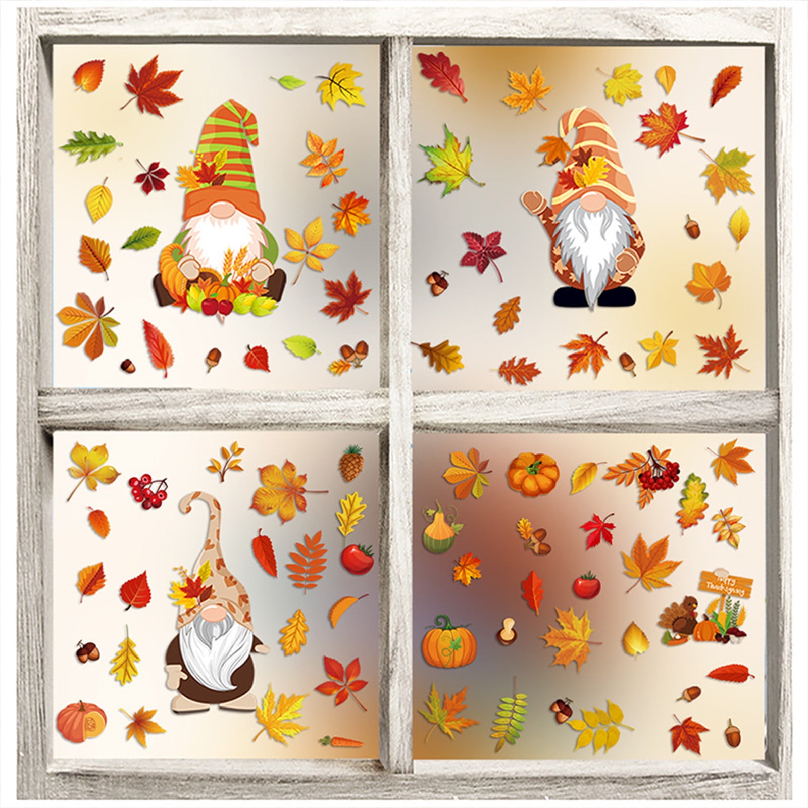 Wadada 6Pcs Fall Gnomes Window Decals Clings Autumn Watercolor ...
