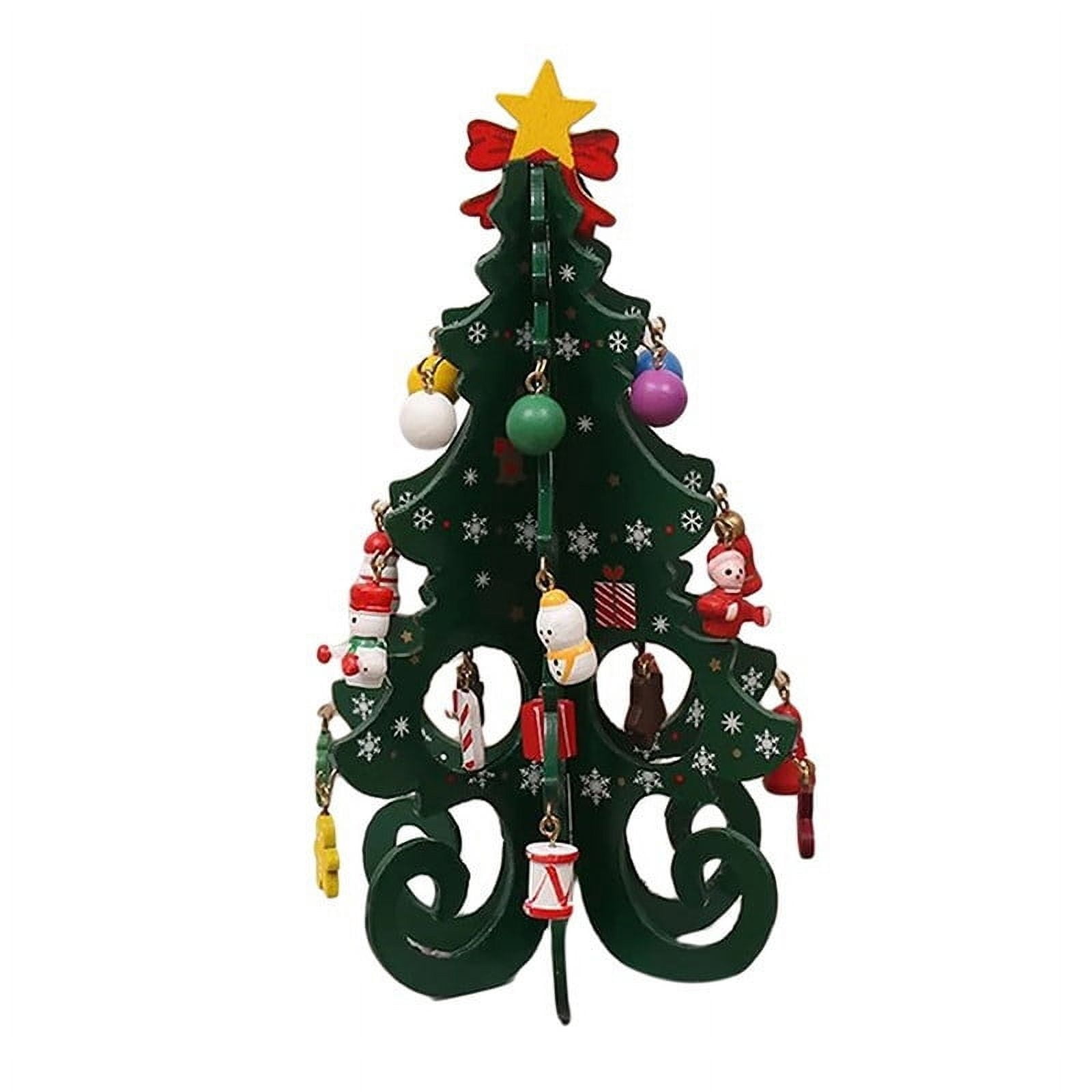 Wadada 7.5 Inch Wooden Mini Christmas Tree Miniature Tabletop Small ...