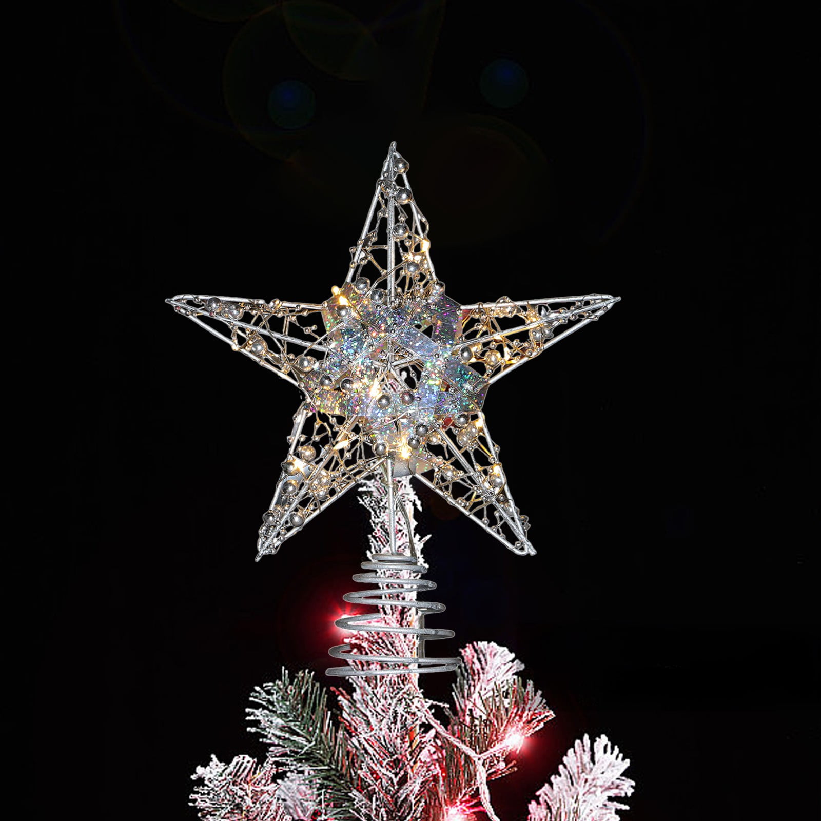 Wadada 7.8” Christmas Star Tree Topper, Silver Dual-Side 3D Star ...