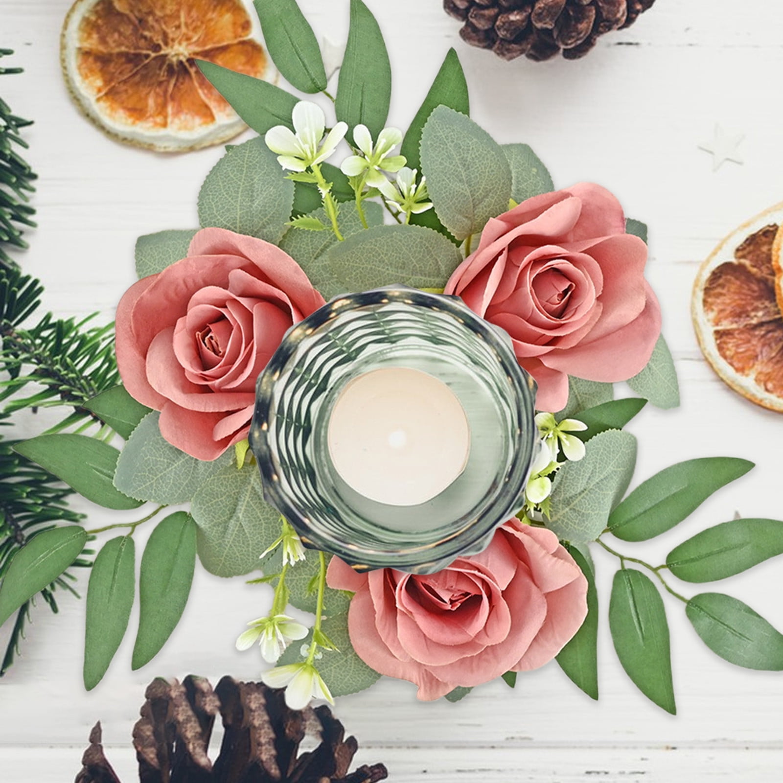 Wadada Artificial Rose Candle Rings Wreaths Floral Decor for Candles ...