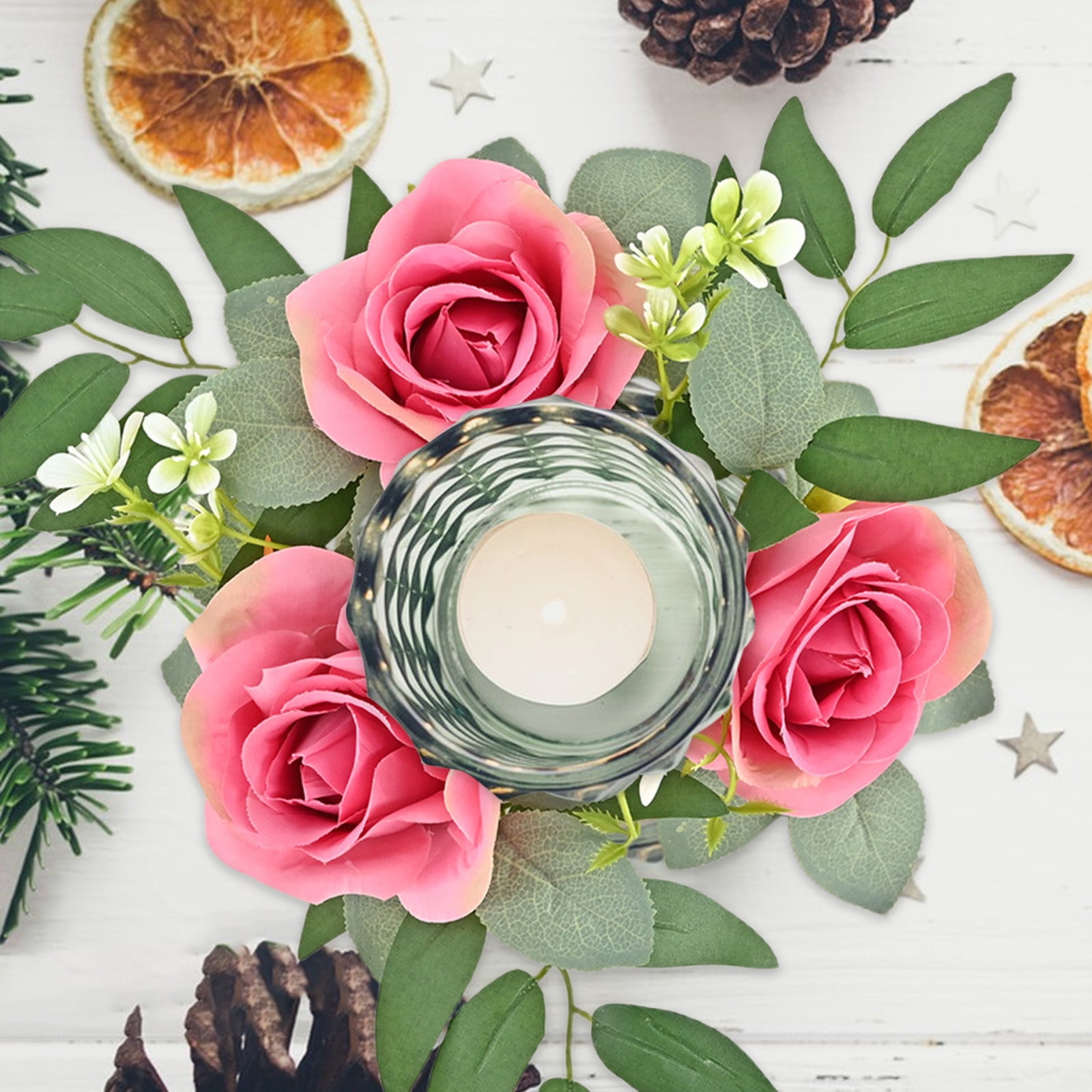 Wadada Artificial Rose Candle Rings Wreaths Floral Decor for Candles ...