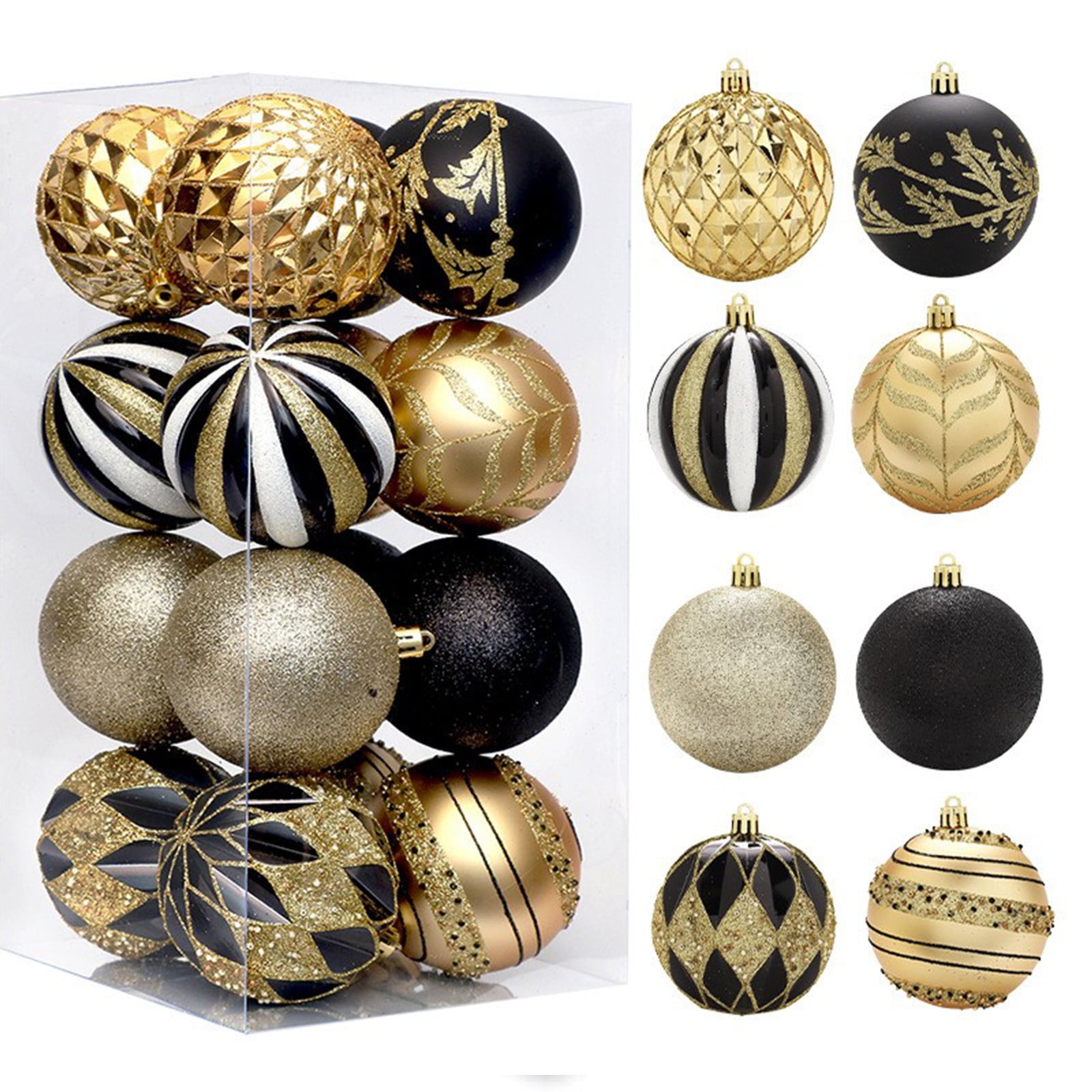 Wadada Black and Gold Christmas Balls Ornaments, 16pcs 3.14 Inch ...