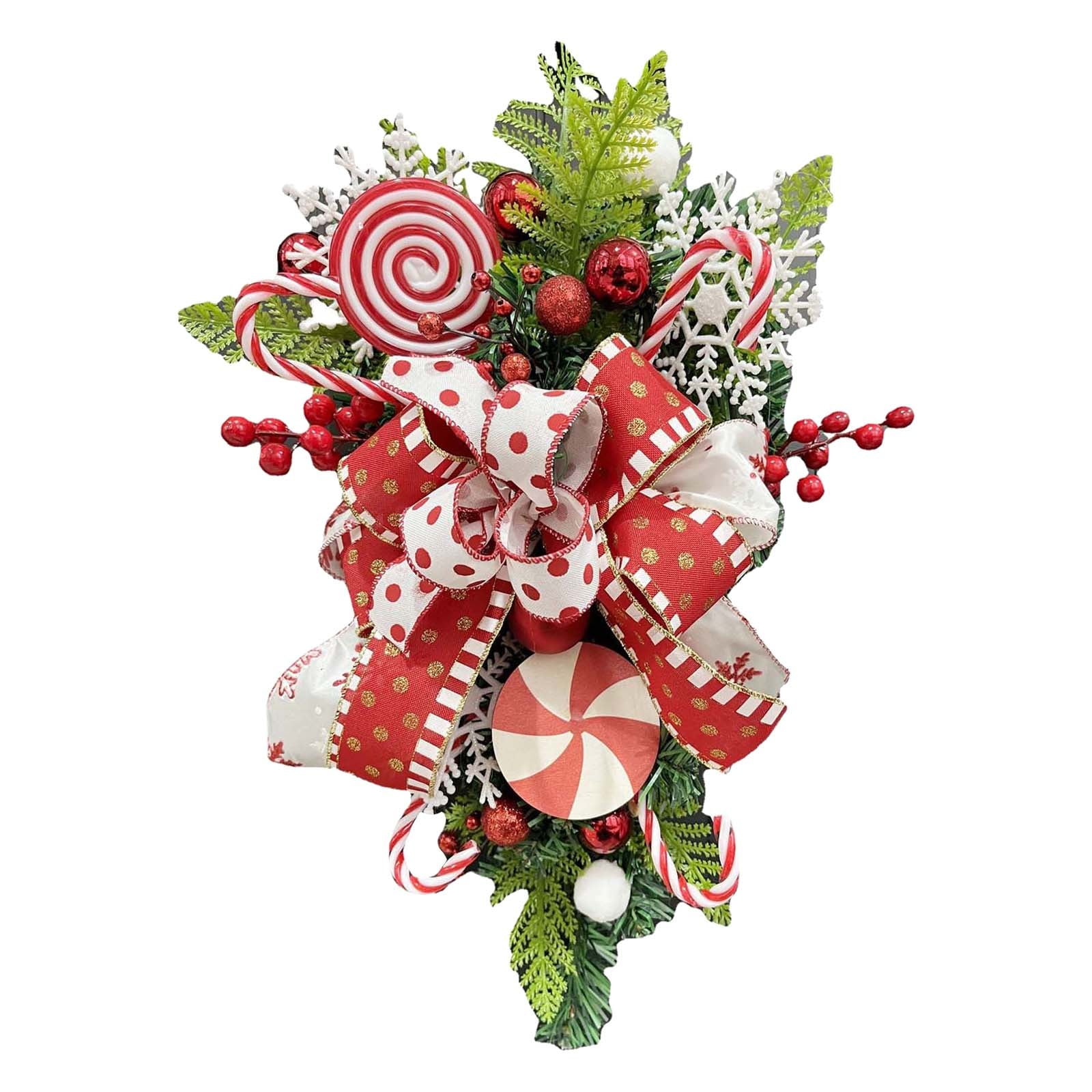 Wadada Christmas Candy Cane Wreath for Front Door, Red White Teardrop ...