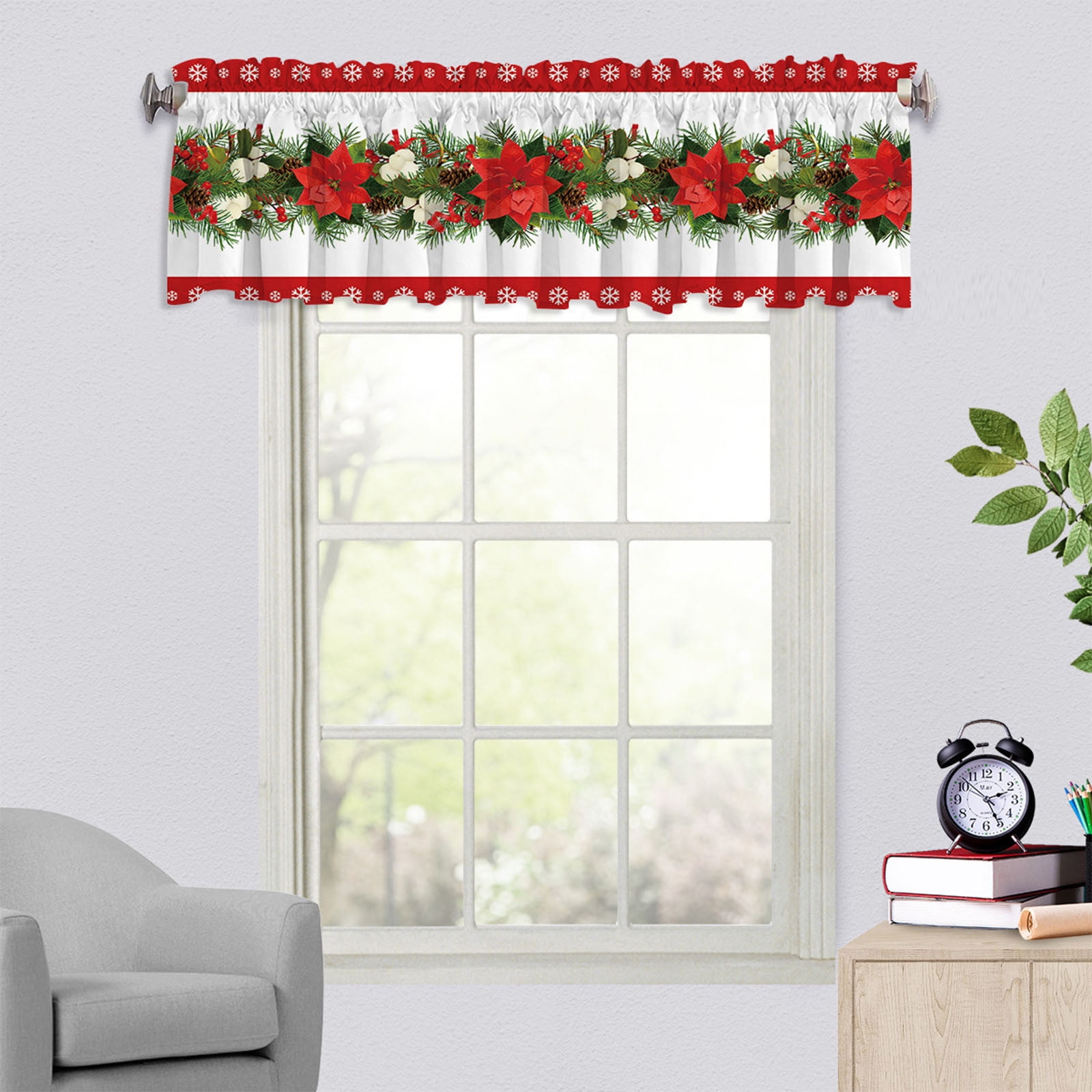 Wadada Christmas Curtain Valances for Kitchen Windows 69x18 Inch Winter ...