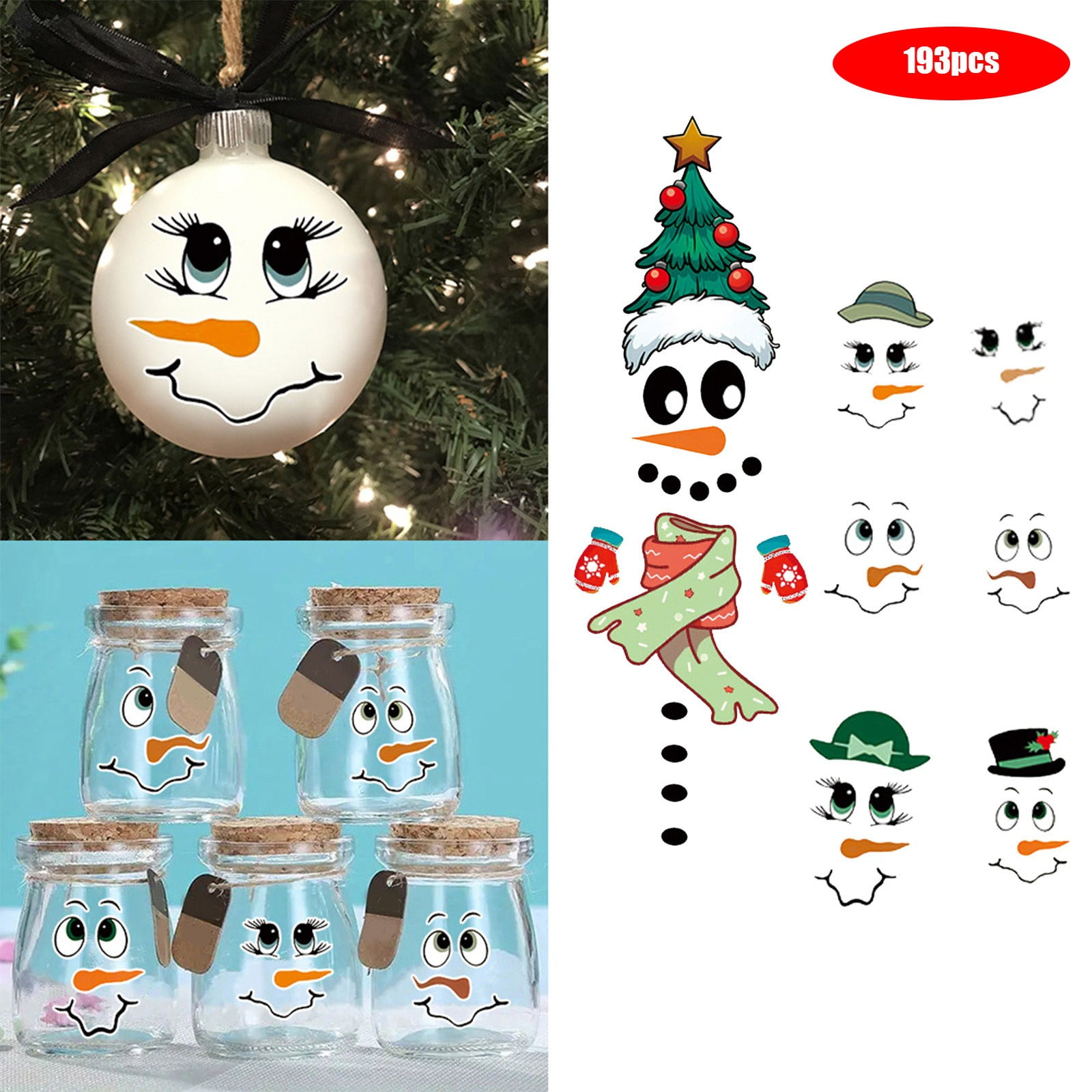 Wadada Christmas Snowman Face Stickers, 3 Sheet Christmas Ornaments ...