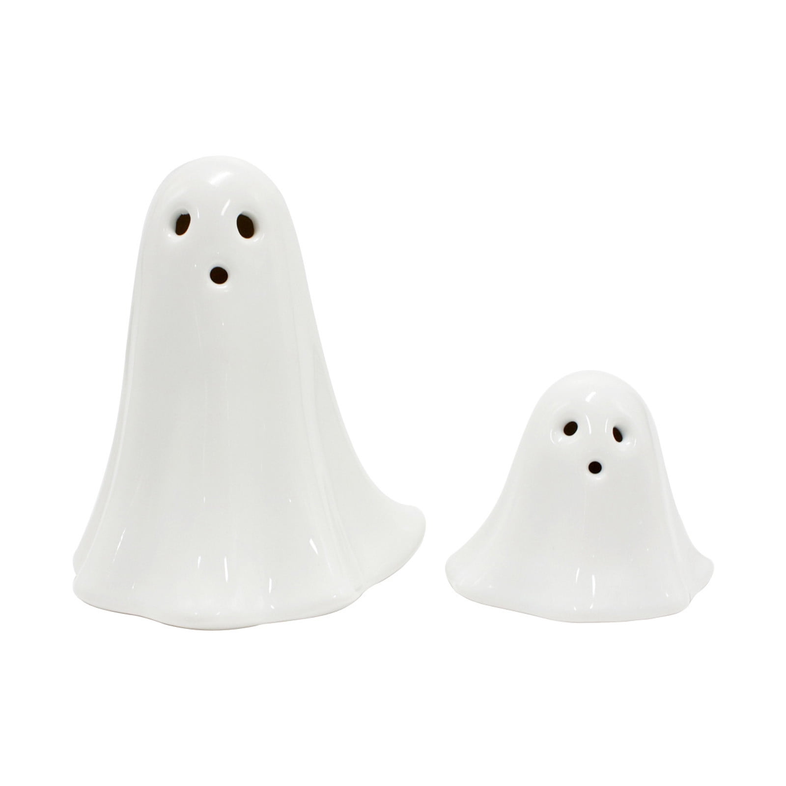 Wadada Halloween Ceramic Ghost Decorations, 2pcs White Light Up Ghost ...