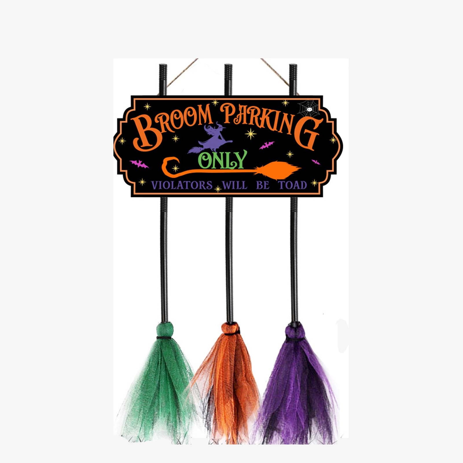Wadada Halloween Creative Wall Decorations, Broom Parking Sign with 3 ...