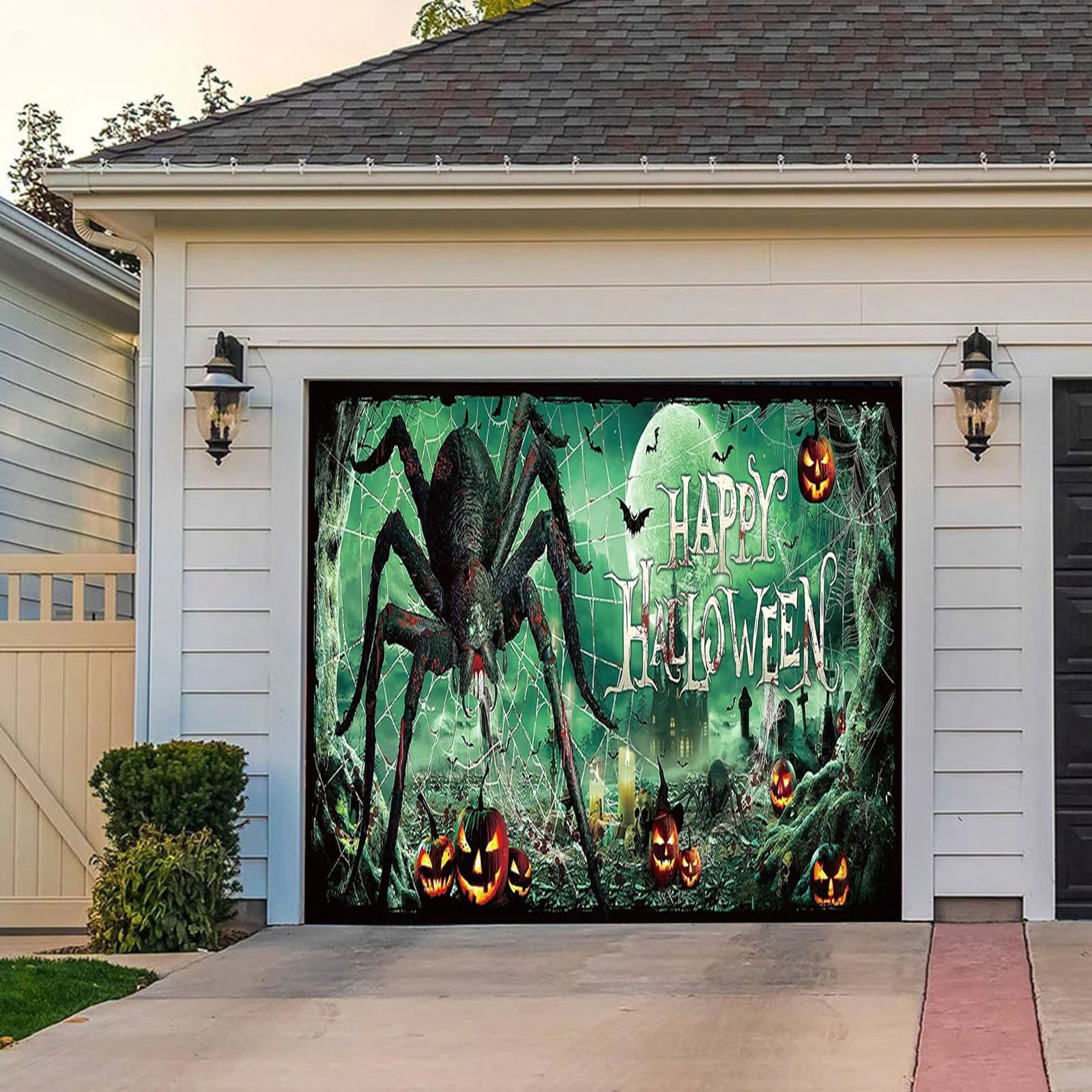 Wadada Halloween Garage Door Decor Banner Scary Giant Spider Halloween ...