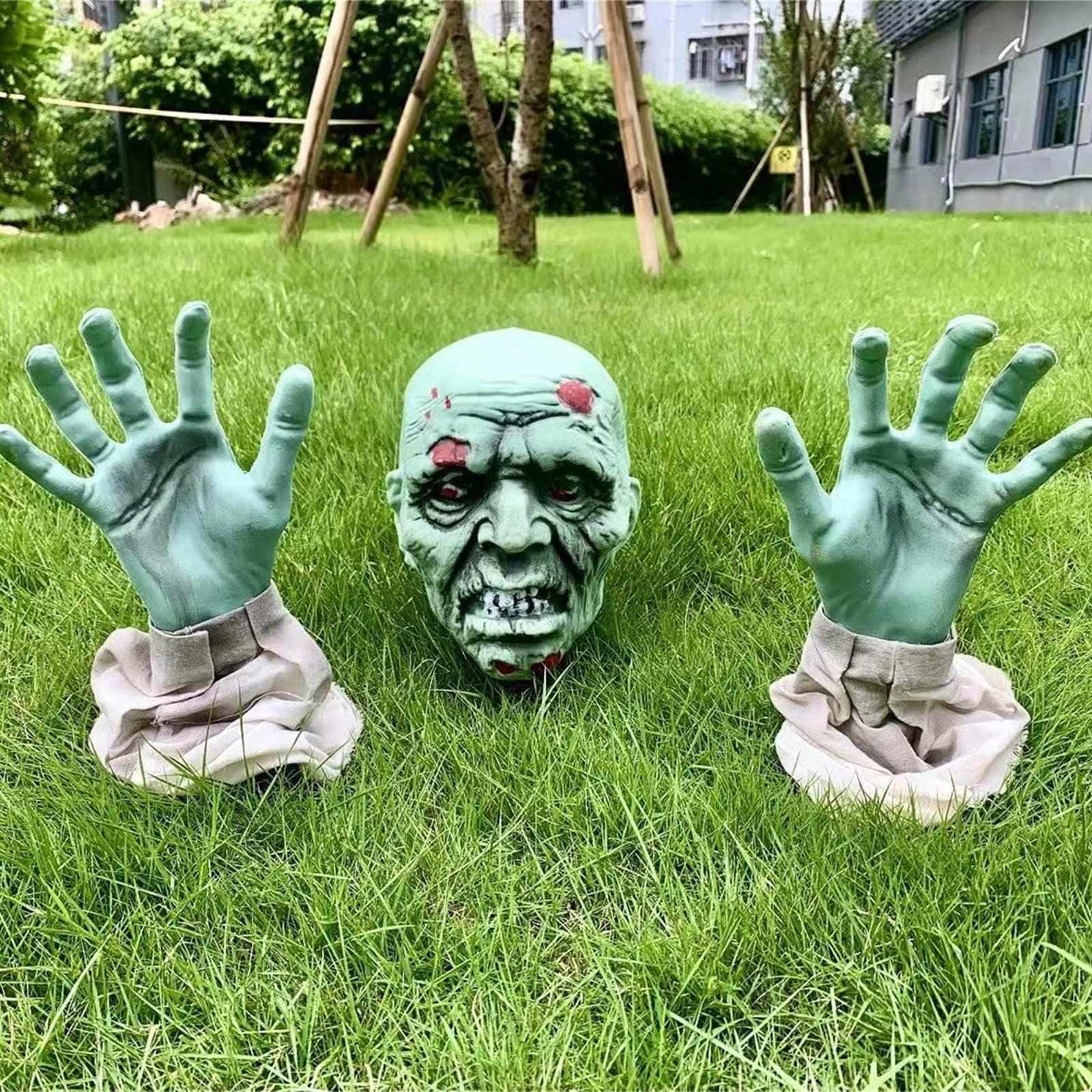 Wadada Halloween Ground Stake Prop Set 3-Piece Scary Skull and Hands ...