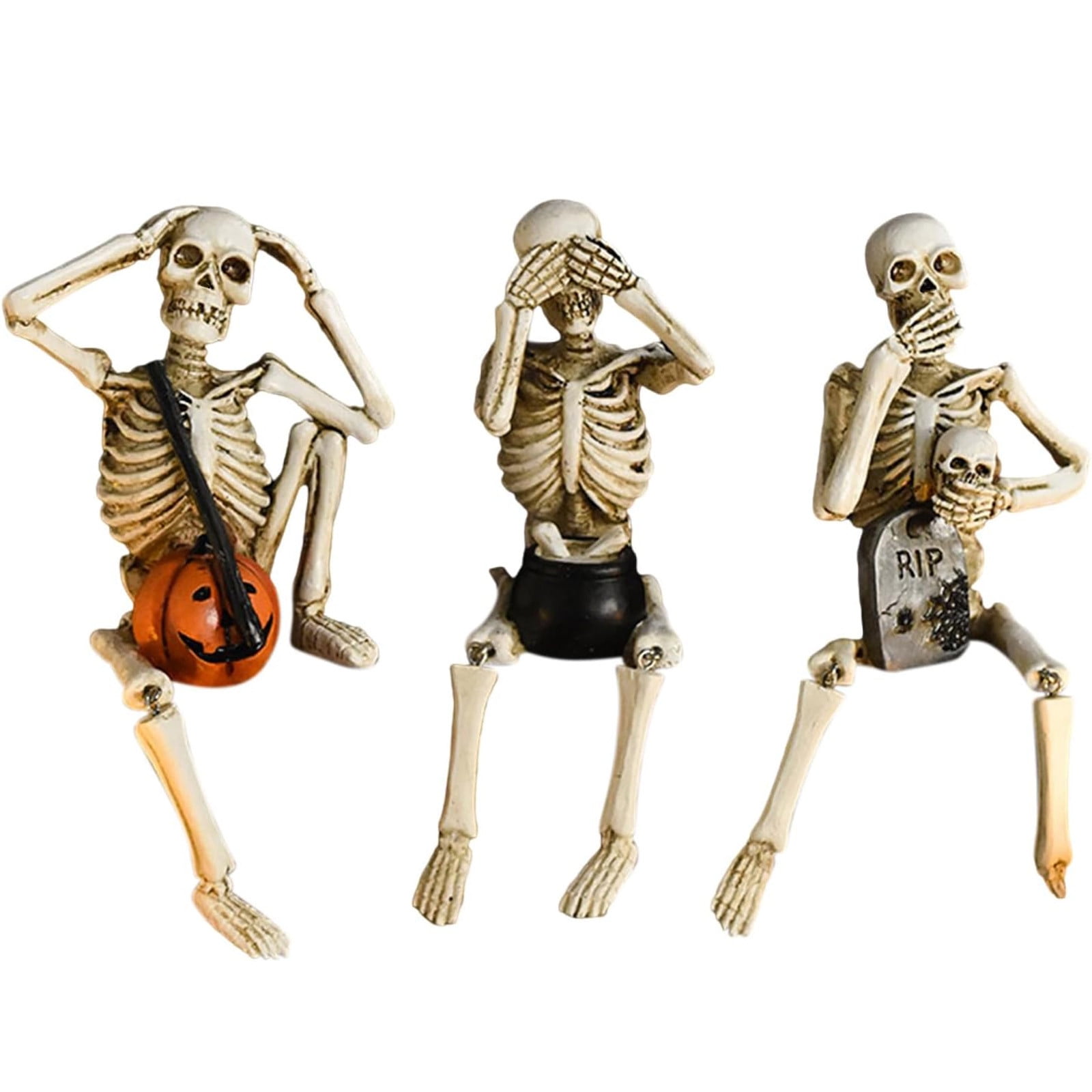 Wadada Halloween Skeleton Statue Set of 3, Gothic Decoration of Skull ...