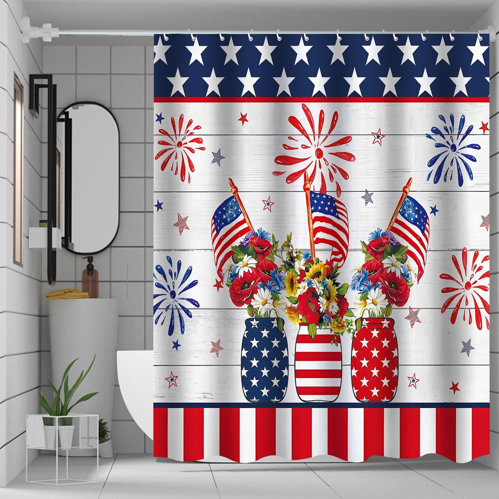 Wadada Independence Day Shower Curtain with 12 Hooks 4th of July Shower ...
