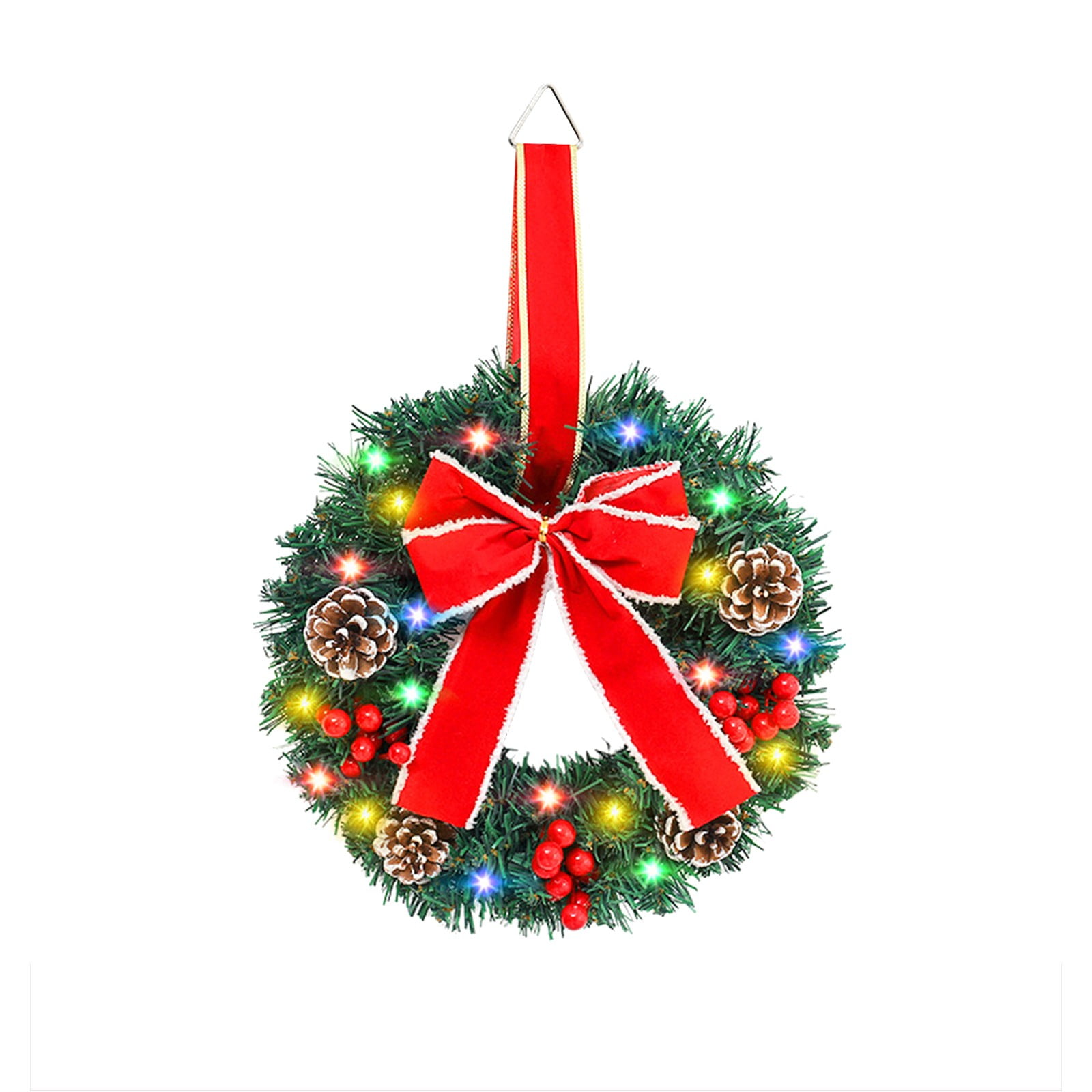 Wadada Lighted Christmas Wreath with Large Red Bow Ornaments Pre Lit ...