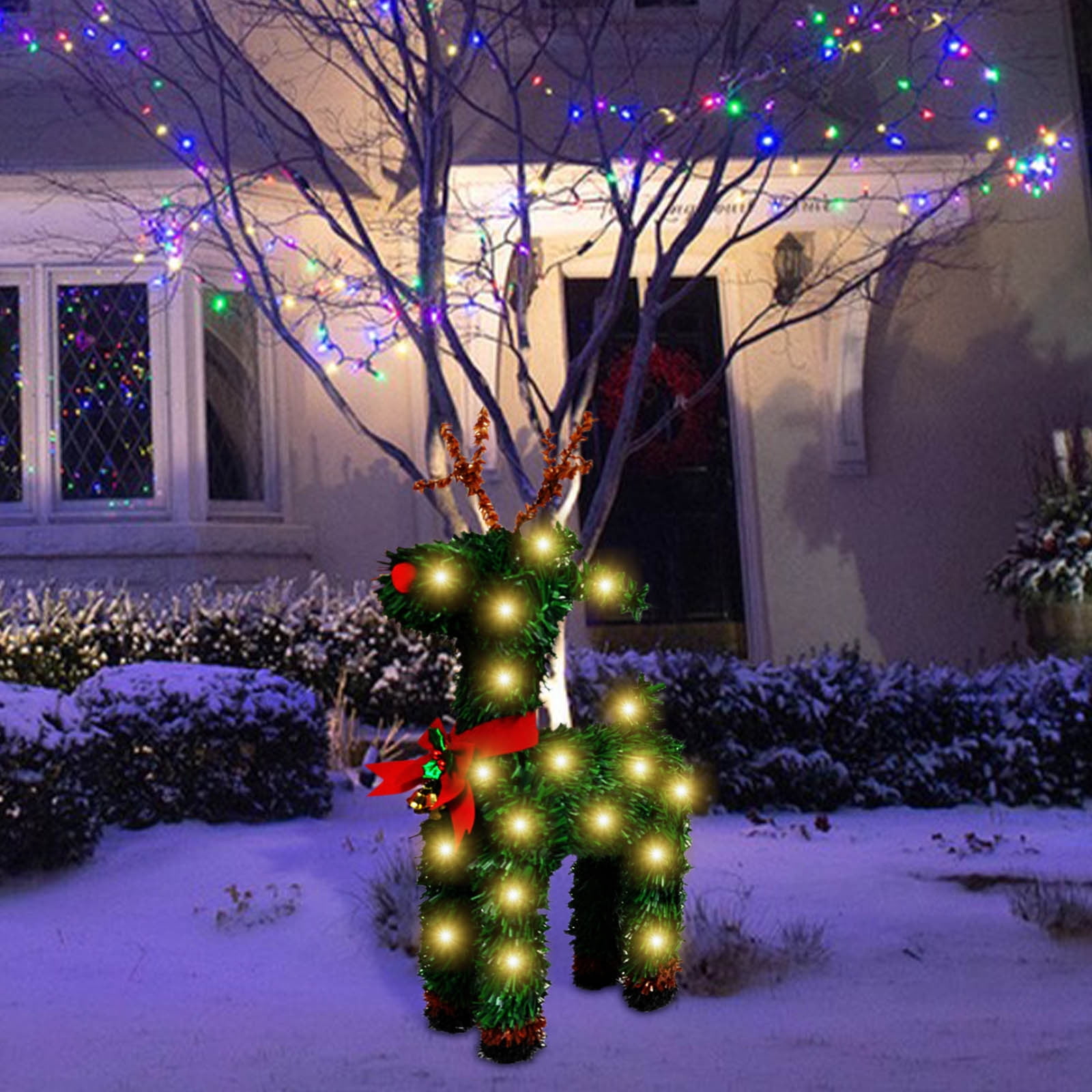 Wadada LightsUp Reindeer Christmas Decor, 16" Rattan Christmas Lighted ...