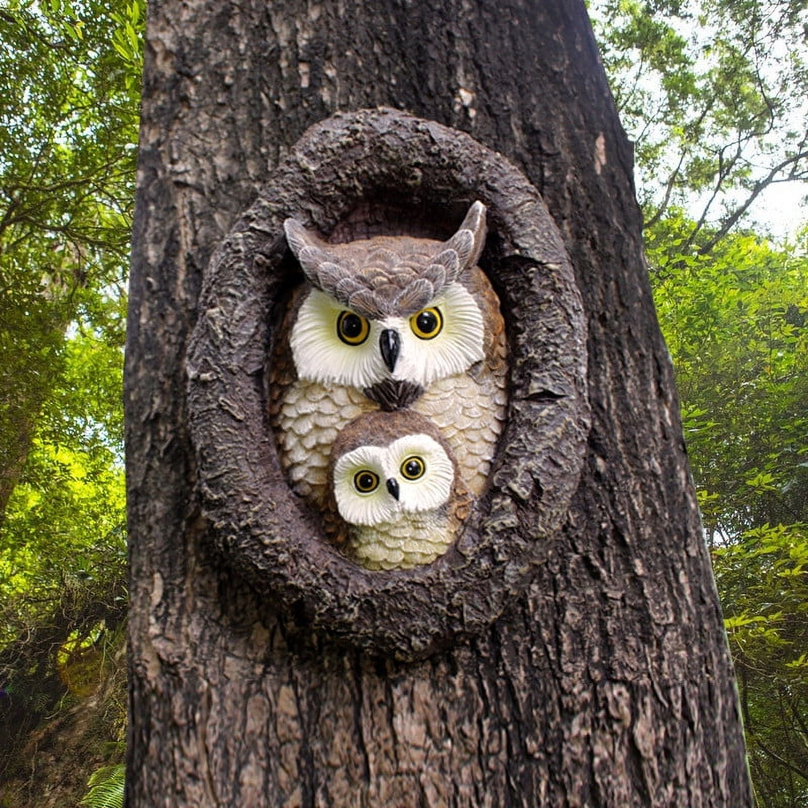 Wadada Owl Mom and Owlet Tree Hugger, Outdoor Garden Sculpture Tree ...
