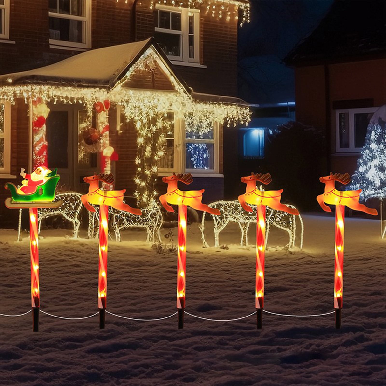 Wadada Solar Christmas Pathway Lights Outdoor Decorations, Set of 5 ...