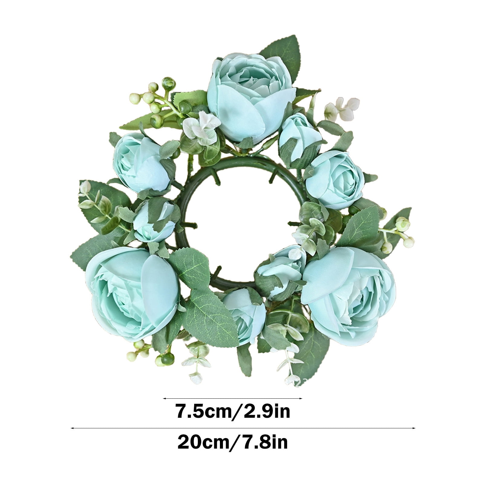 Wadada Valentine's Day Blue Rose Candle Rings Wreaths Artificial ...
