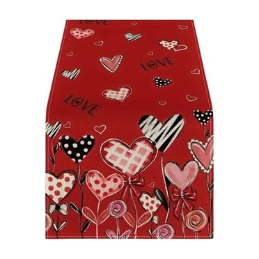 TETOU Valentine's Day Table Runner 72" Romantic Red Lace Heart ...