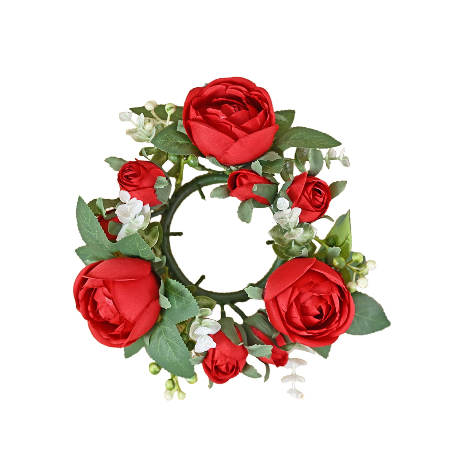 Wadada Valentine's Day Red Rose Candle Rings Wreaths Artificial Flowers ...