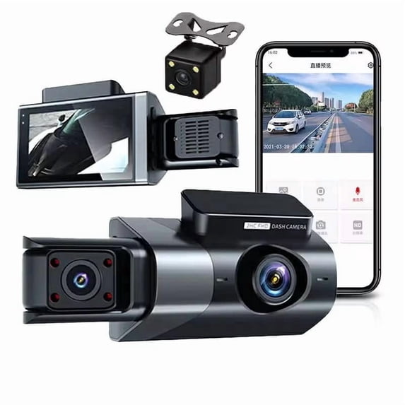 Wadan 1080P 3-Channel Dash Cam Front, Inside & Rear with Wi-Fi, Night ...