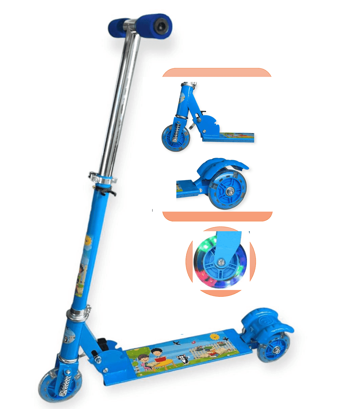 Wadan 3 Wheels Foldable Steel Iron Kick Scooter LED Light-Up Wheels ...