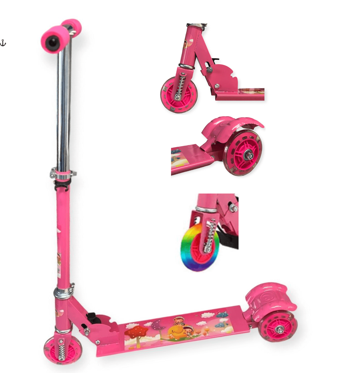 Wadan 3 Wheels Foldable Steel Iron Kick Scooter LED Light-Up Wheels ...