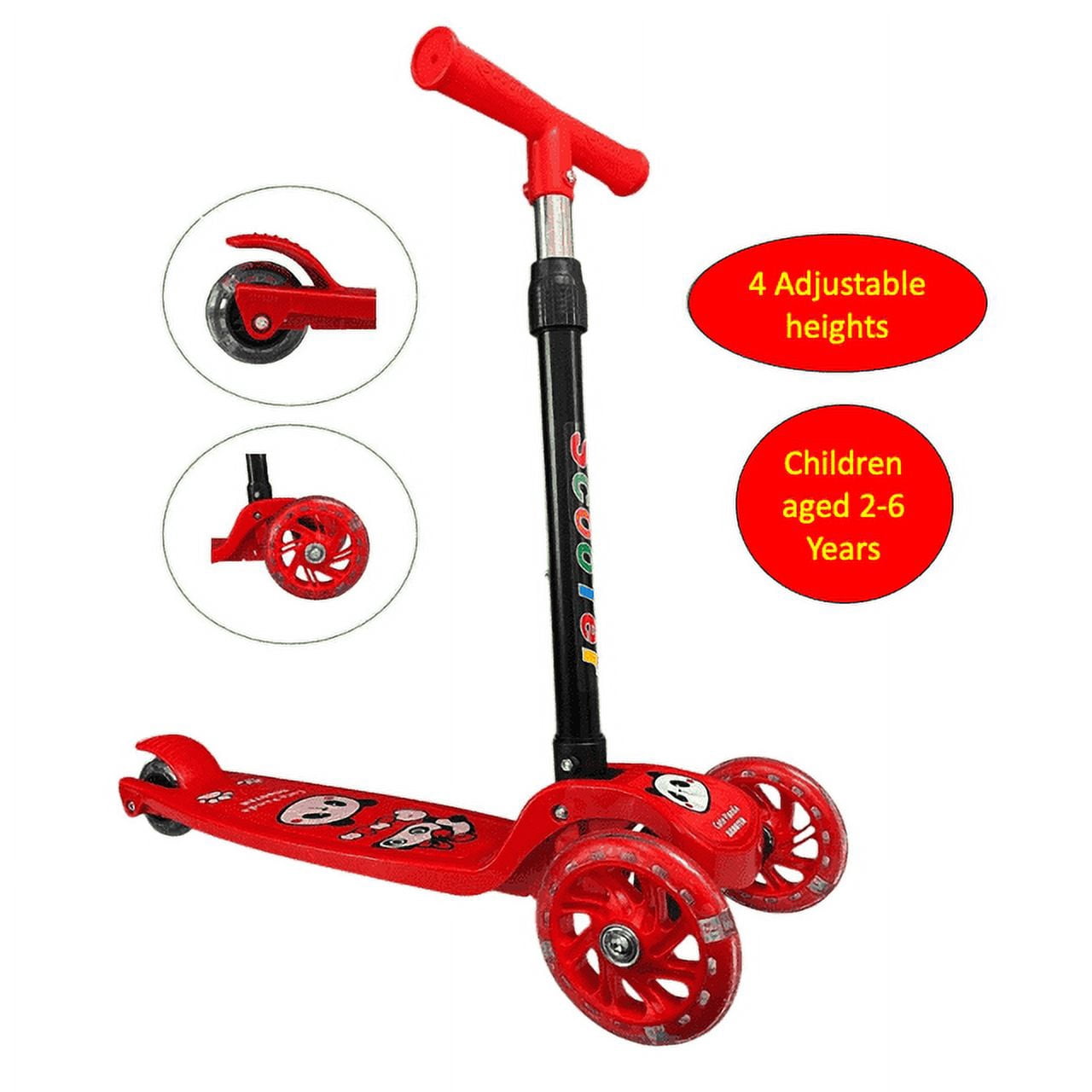 Wadan 3 Wheels Kick Scooter LED Light-Up Wheels and Adjustable Heights ...