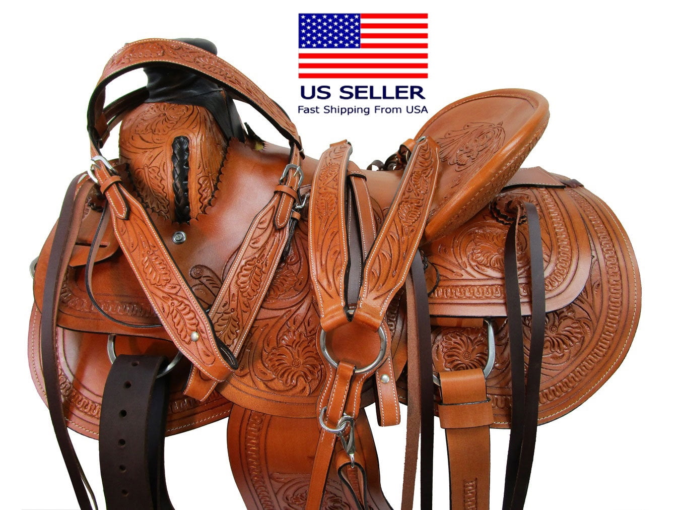 Wade Saddle Western Ranch Roping Pleasure Horse Floral Tooled Leather ...