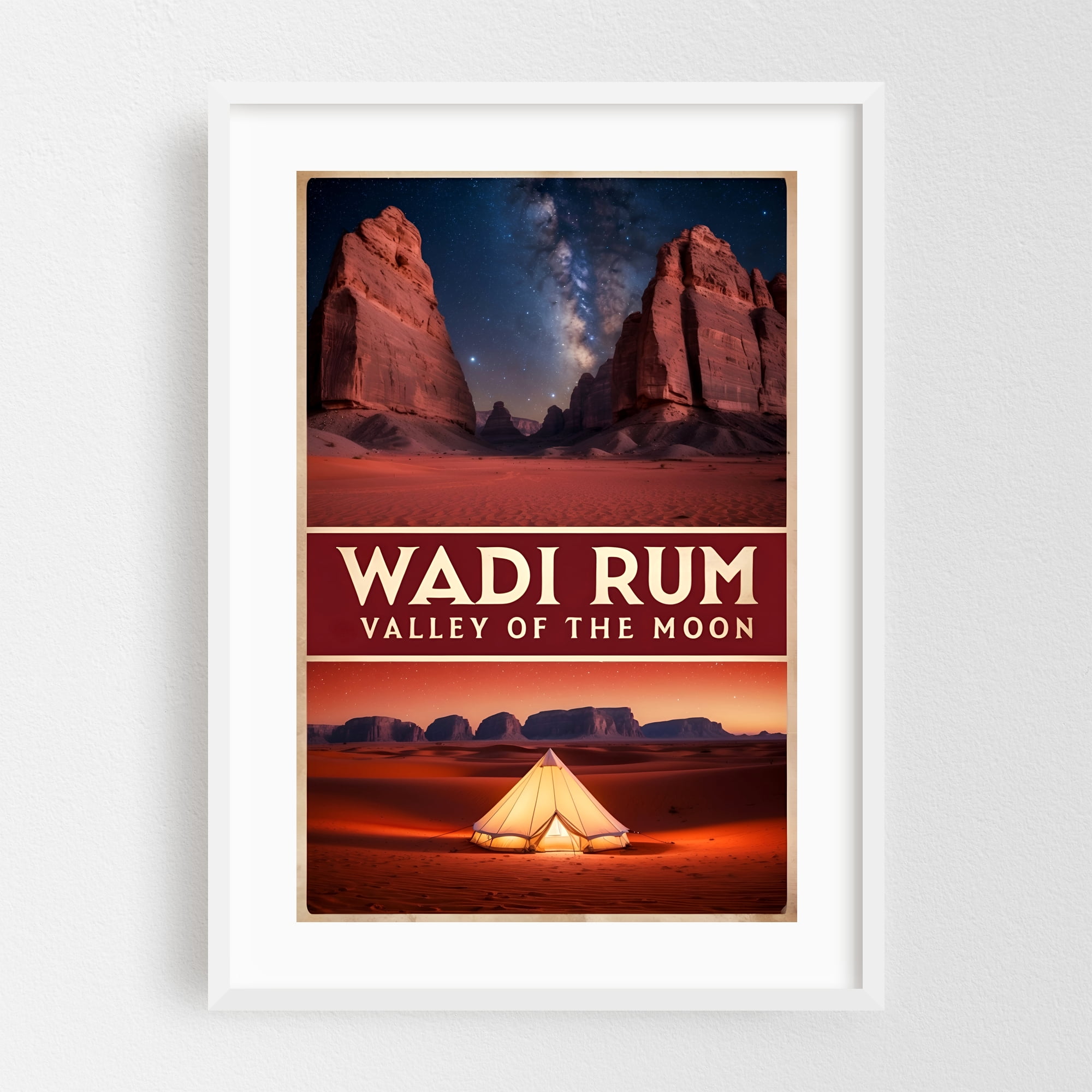 Wadi Rum Vintage Travel Poster – Valley of the Moon - Wadi Rum Village ...