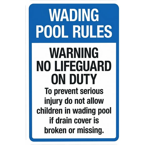 Wading Pool Rules Warning Sign - 8"x12", Pool Rules Metal Decor for ...