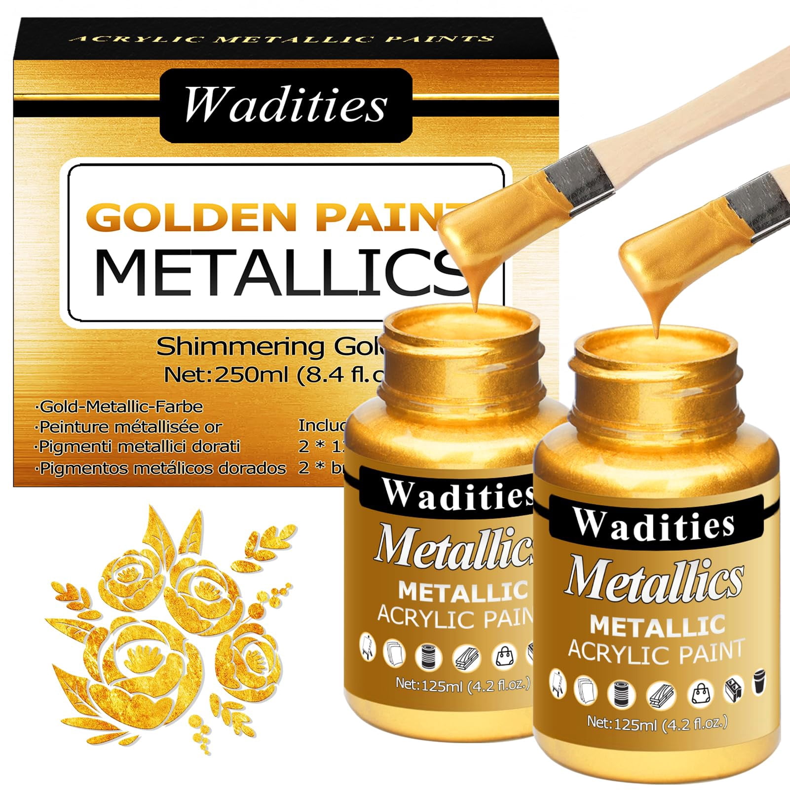 Wadities Acrylic Paint Metallic Gold, 250ml BSL1 Gold Leaf Paint for ...